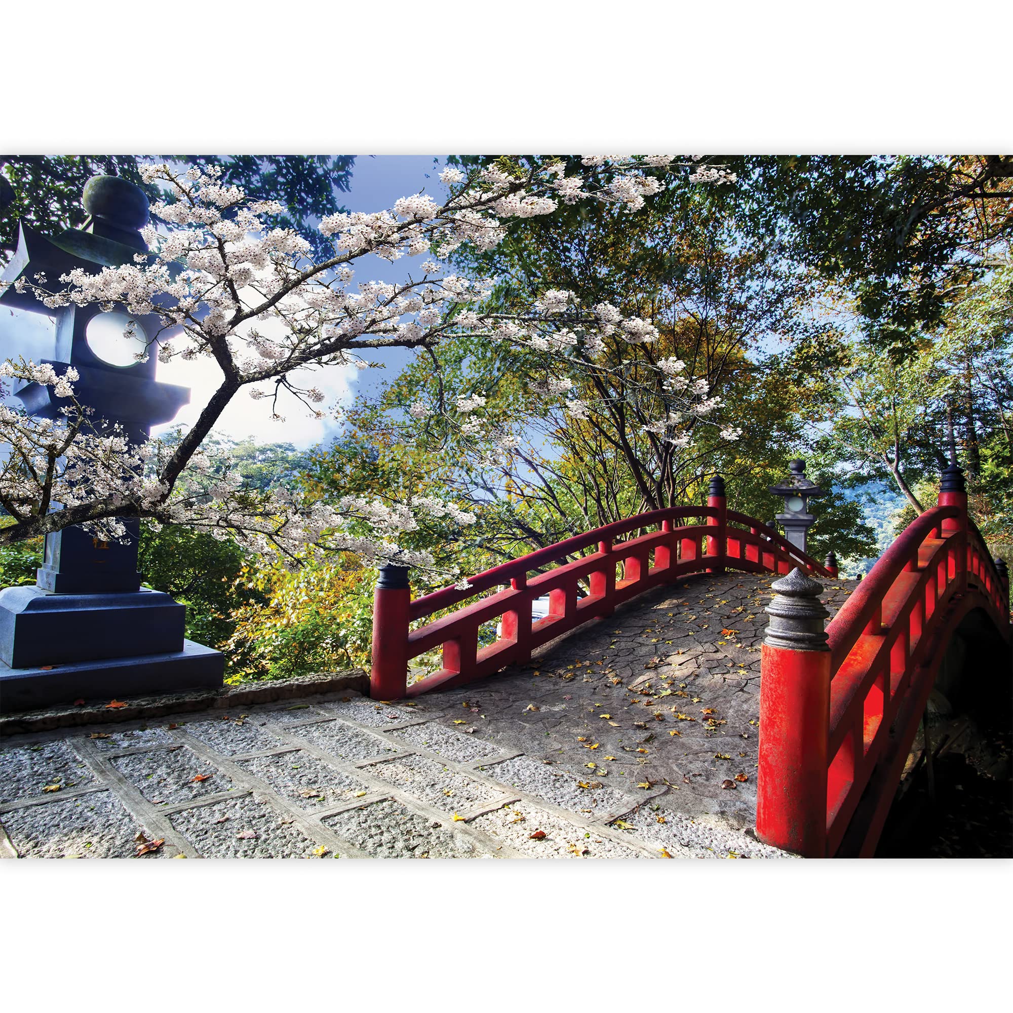 wall26 - Light Post Next to a Red Bridge on a Japanese Garden - Wall Mural, Removable Sticker, Home Decor - 100x144 inches