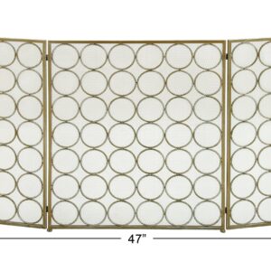 Deco 79 Metal Geometric Foldable Mesh Netting 3 Panel Fireplace Screen with Circle Pattern, 47" x 1" x 32", Brass