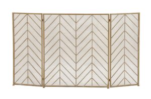 deco 79 contemporary metal fireplace screen with chevron pattern, 52"l x 31"h, brass