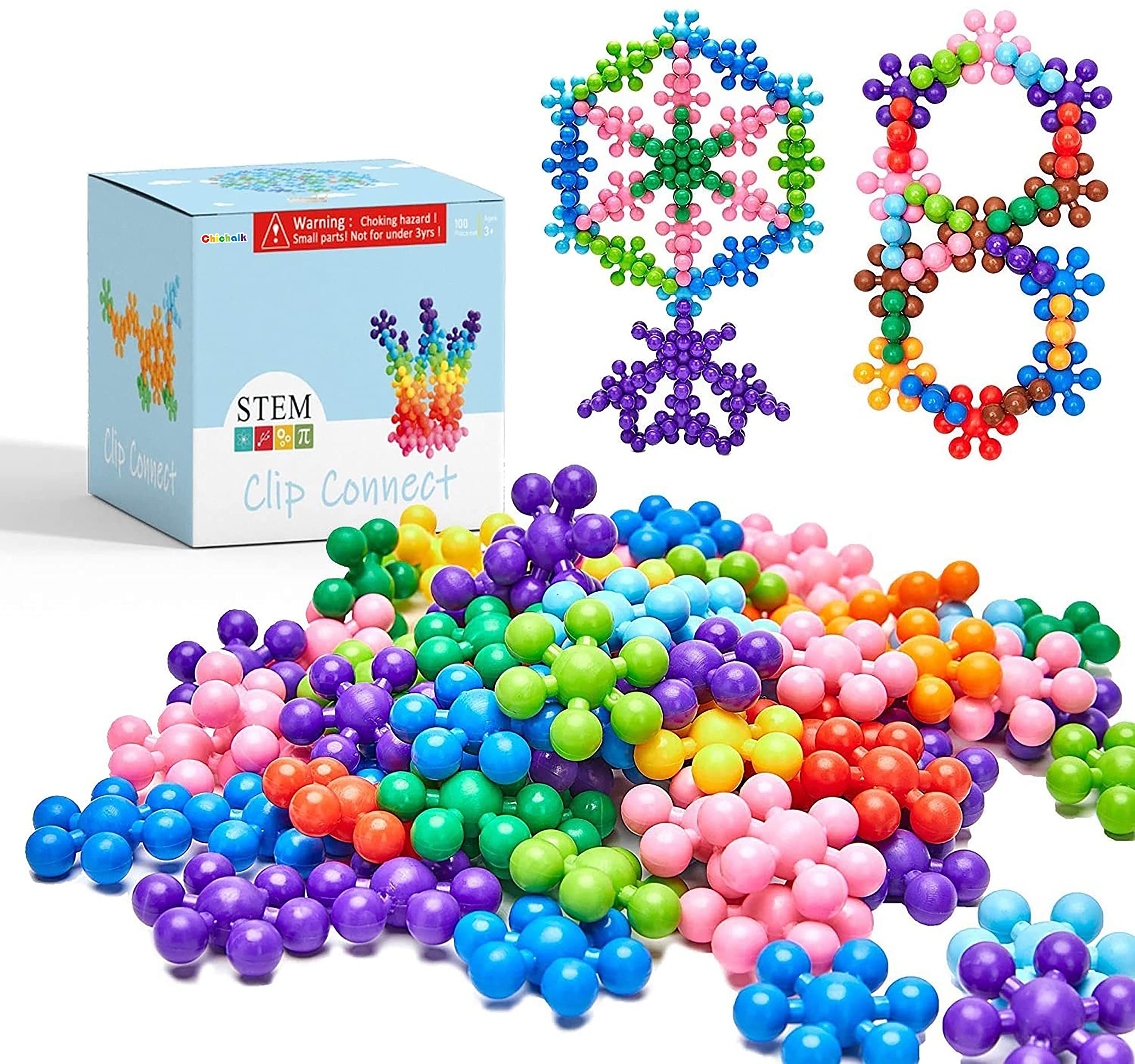 Clip Connect 100 Pieces | Diameter 1.5", Interlocking Solid Plastic Building Blocks Set Early STEM Educational Toy for Preschool Kids Boys and Girls, Promotes Fine Motor Skills & Sensory Development