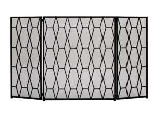 deco 79 metal geometric foldable mesh netting 3 panel fireplace screen, 51" x 1" x 31", black