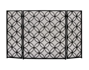 deco 79 metal rectangle fireplace screen with geometric patterns, 48" x 1" x 30", black