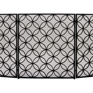 Deco 79 Metal Rectangle Fireplace Screen with Geometric Patterns, 48" x 1" x 30", Black