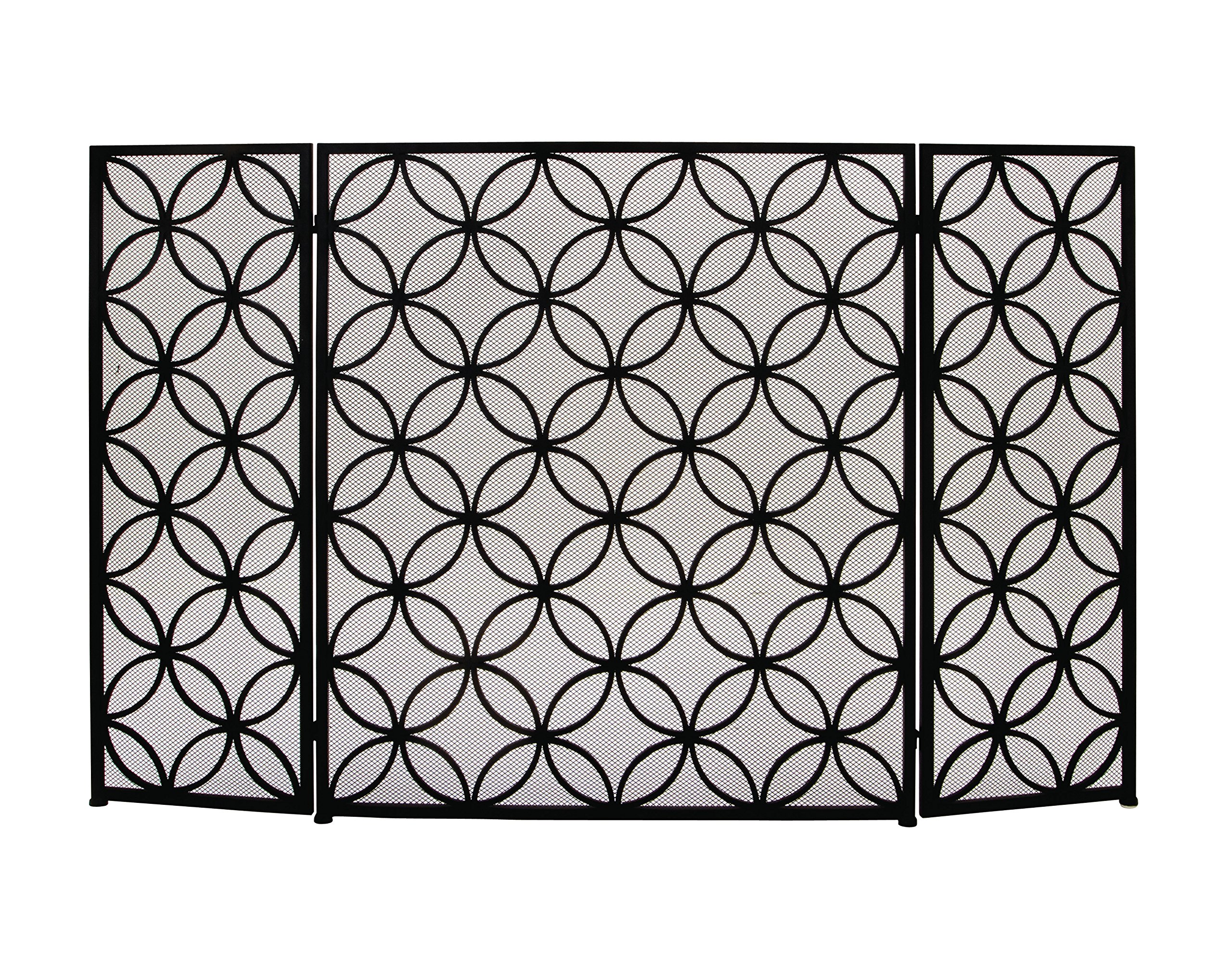 Deco 79 Metal Rectangle Fireplace Screen with Geometric Patterns, 48" x 1" x 30", Black