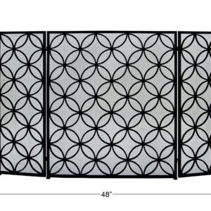 Deco 79 Metal Rectangle Fireplace Screen with Geometric Patterns, 48" x 1" x 30", Black