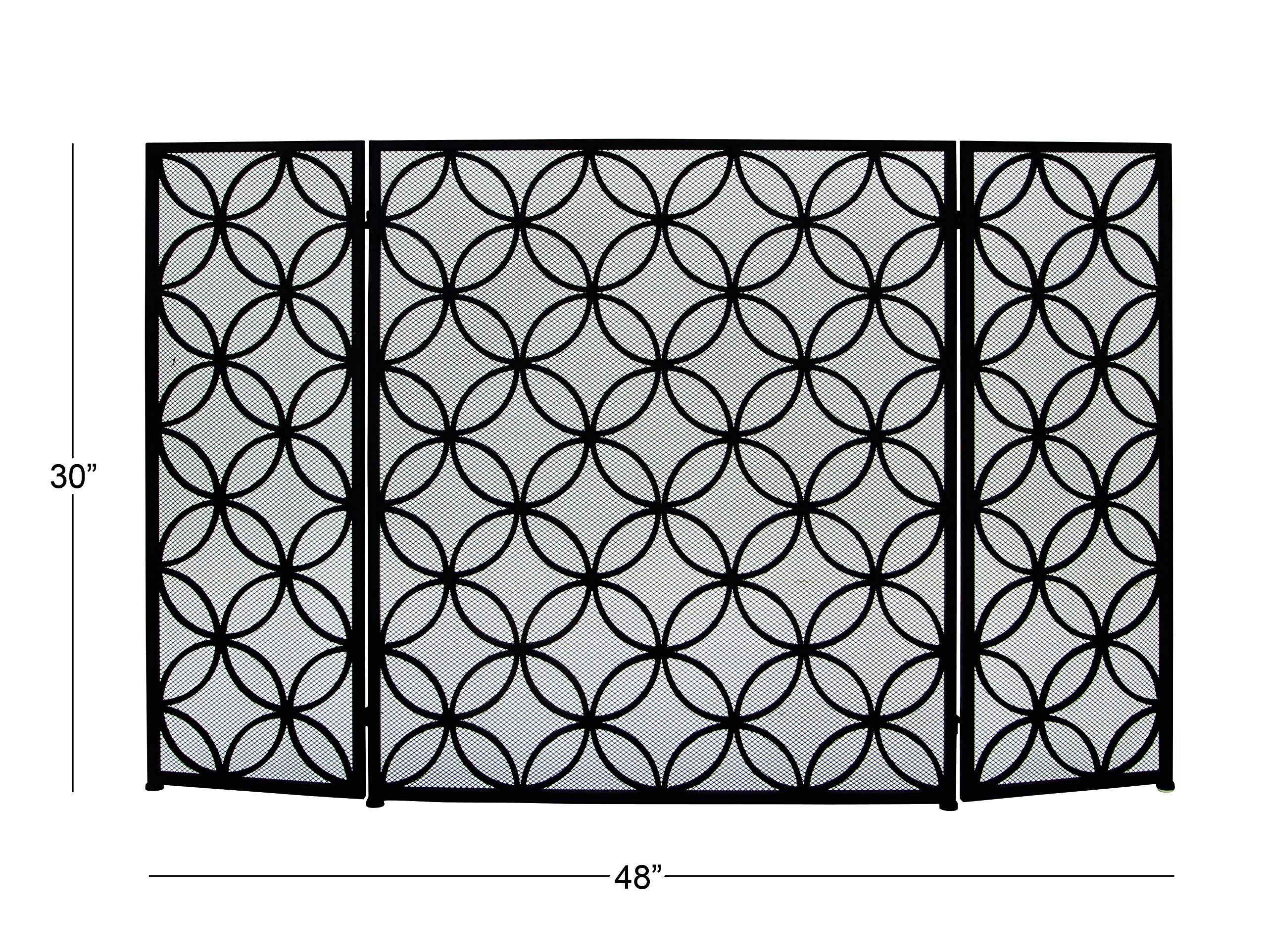 Deco 79 Metal Rectangle Fireplace Screen with Geometric Patterns, 48" x 1" x 30", Black