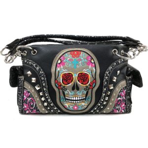 justin west fashion mulitcolor embroidered floral sugar skull women purse shoulder handbag flat wallet (beige wallet)