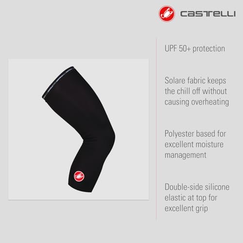 Castelli Unisex UPF 50+ Light Knee Sleeves | Men’s & Women’s UPF 50 Breathable Sleeve for Cycling Road Biking & Gravel Riding - Black - Medium