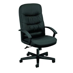 hon charge leather executive chair - high back armed office chair for computer desk, black (hvl641)