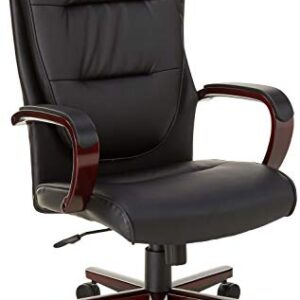 HON Topflight Executive Leather Chair - High-Back Office Chair for Computer Desk, Black/Mahogany (HVL844)