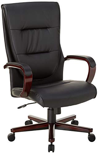 HON Topflight Executive Leather Chair - High-Back Office Chair for Computer Desk, Black/Mahogany (HVL844)