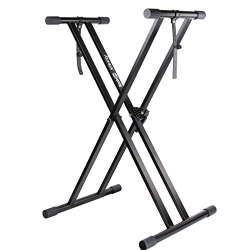 RockJam Xfinity Heavy-Duty, Double-X, Pre-Assembled, Infinitely Adjustable Piano Keyboard Stand with Locking Straps, Black