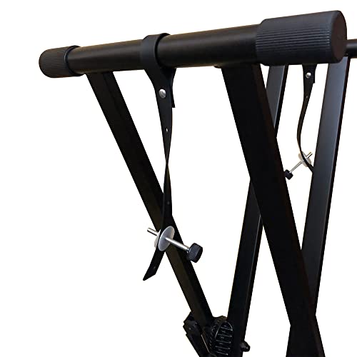 RockJam Xfinity Heavy-Duty, Double-X, Pre-Assembled, Infinitely Adjustable Piano Keyboard Stand with Locking Straps, Black