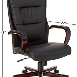 HON Topflight Executive Leather Chair - High-Back Office Chair for Computer Desk, Black/Mahogany (HVL844)