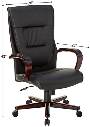 HON Topflight Executive Leather Chair - High-Back Office Chair for Computer Desk, Black/Mahogany (HVL844)