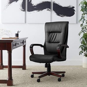 HON Topflight Executive Leather Chair - High-Back Office Chair for Computer Desk, Black/Mahogany (HVL844)