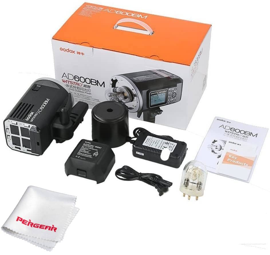 Godox AD600BM Bowens Mount 600Ws GN87 HSS Outdoor Flash Strobe Light with 2.4G Wireless X System, 8700mAh Battery to Provide 500 Full Power Flashes Recycle in 0.01-2.5 Second, W/Cleaning Kit