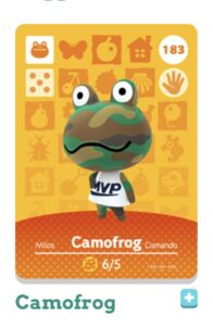 nintendo animal crossing happy home designer amiibo card camofrog 183/200 usa version