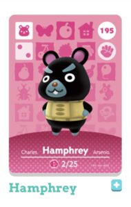 nintendo animal crossing happy home designer amiibo card hamphrey 195/200 usa version