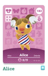 nintendo animal crossing happy home designer amiibo card alice 182/200 usa version