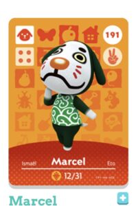 nintendo animal crossing happy home designer amiibo card marcel 191/200 usa version