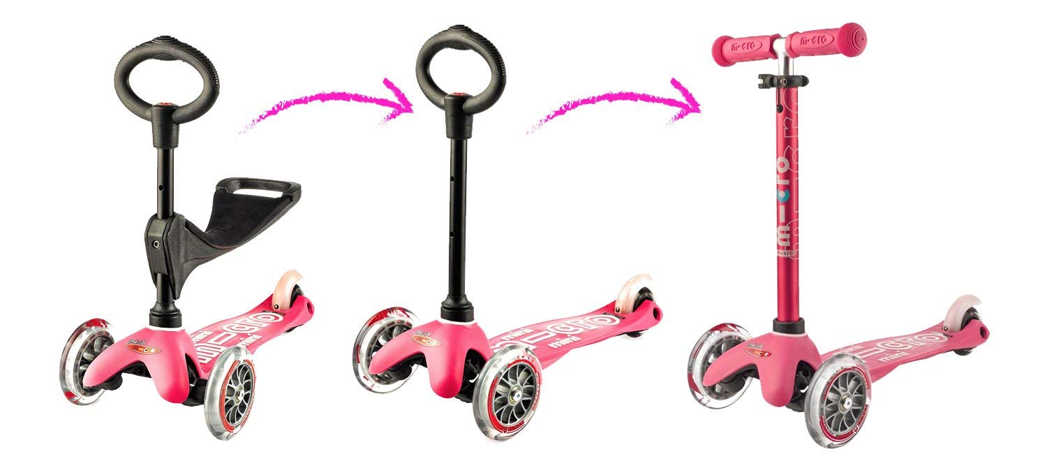 Mini 3in1 Deluxe 3-Stage Ride-on Micro Scooter Toddler Toys for Ages 12 Months to 5 Years - Pink