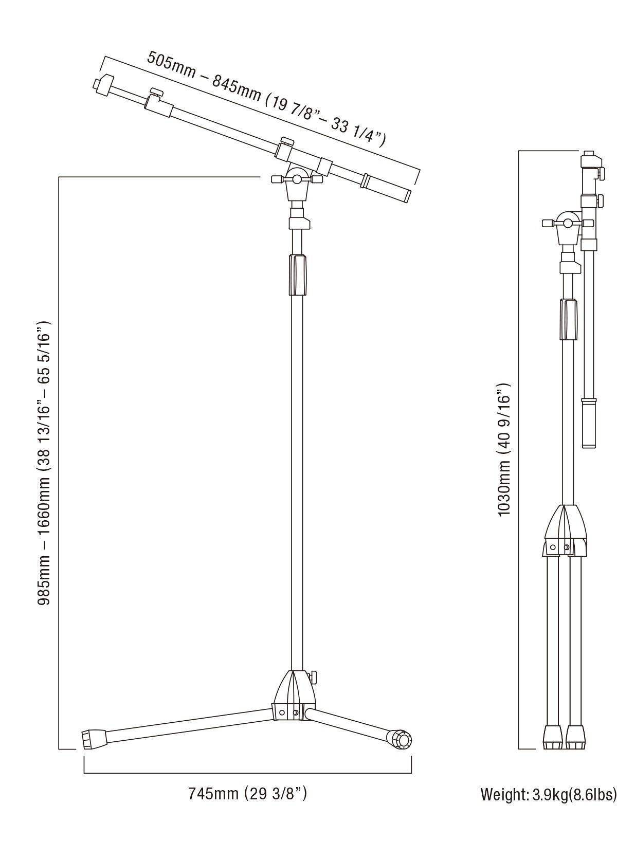 Tama Iron Works Tour MS456BK - Telescoping Boom Mic Stand