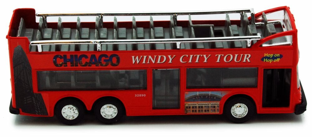 Showcasts Chicago Sightseeing Double Decker Bus Open Top, Red 2168CG - 6 Inch Scale Diecast Model Replica, but NO Box