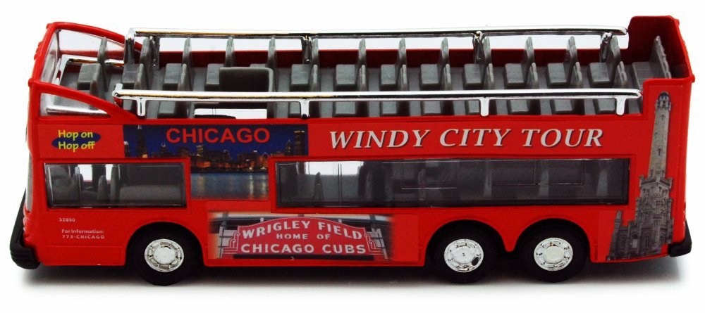 Showcasts Chicago Sightseeing Double Decker Bus Open Top, Red 2168CG - 6 Inch Scale Diecast Model Replica, but NO Box