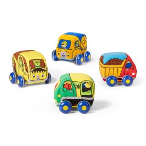 Melissa & Doug Pull-Back Construction Vehicles - Soft Baby Toy Play Set of 4 Vehicles - Cars For Infants, Construction Toys, Pull Back Cars For Babies Ages 9m+