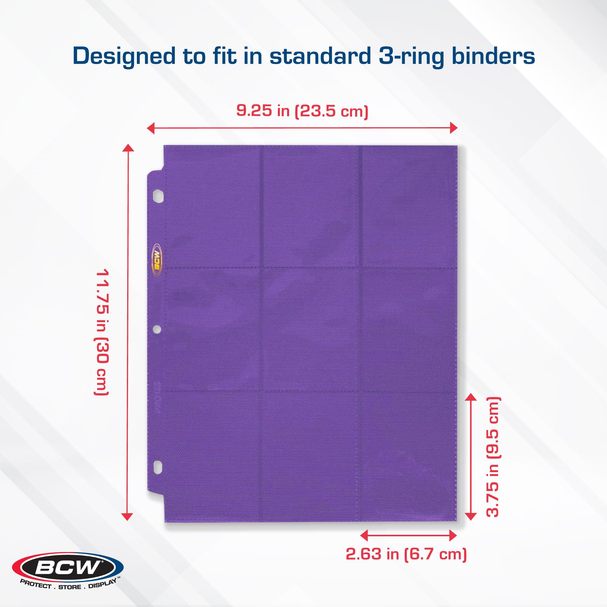 BCW Double-Sided 9-Pocket Pages Holder | Trading Card Binder Sheets | Secure Side Loading - Accommodates 18 Cards - 9 Each Side