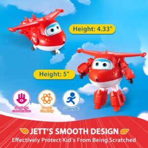 Super Wings Toys, Jett Transformer Toys 5 Inch, Airplane Toy for Kids 3-5 Years Old, Transforming from Toy Jet to Robot, Real Mobile Wheels, Birthday Party Supplies for Preschool Boys and Girls Red