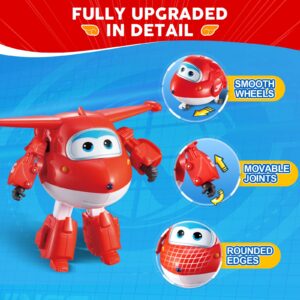 Super Wings Toys, Jett Transformer Toys 5 Inch, Airplane Toy for Kids 3-5 Years Old, Transforming from Toy Jet to Robot, Real Mobile Wheels, Birthday Party Supplies for Preschool Boys and Girls Red