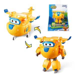 super wings - 5' transforming donnie airplane toys vehicle action figure plane to robot,suitable 3 4 5 year old kids fun flying toy plane for preschool play and birthday gifts,yellow