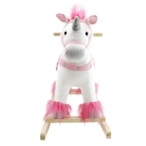 Animal Adventure | Real Wood Ride-On Plush Rocker | White and Pink Unicorn | Perfect for Ages 3+