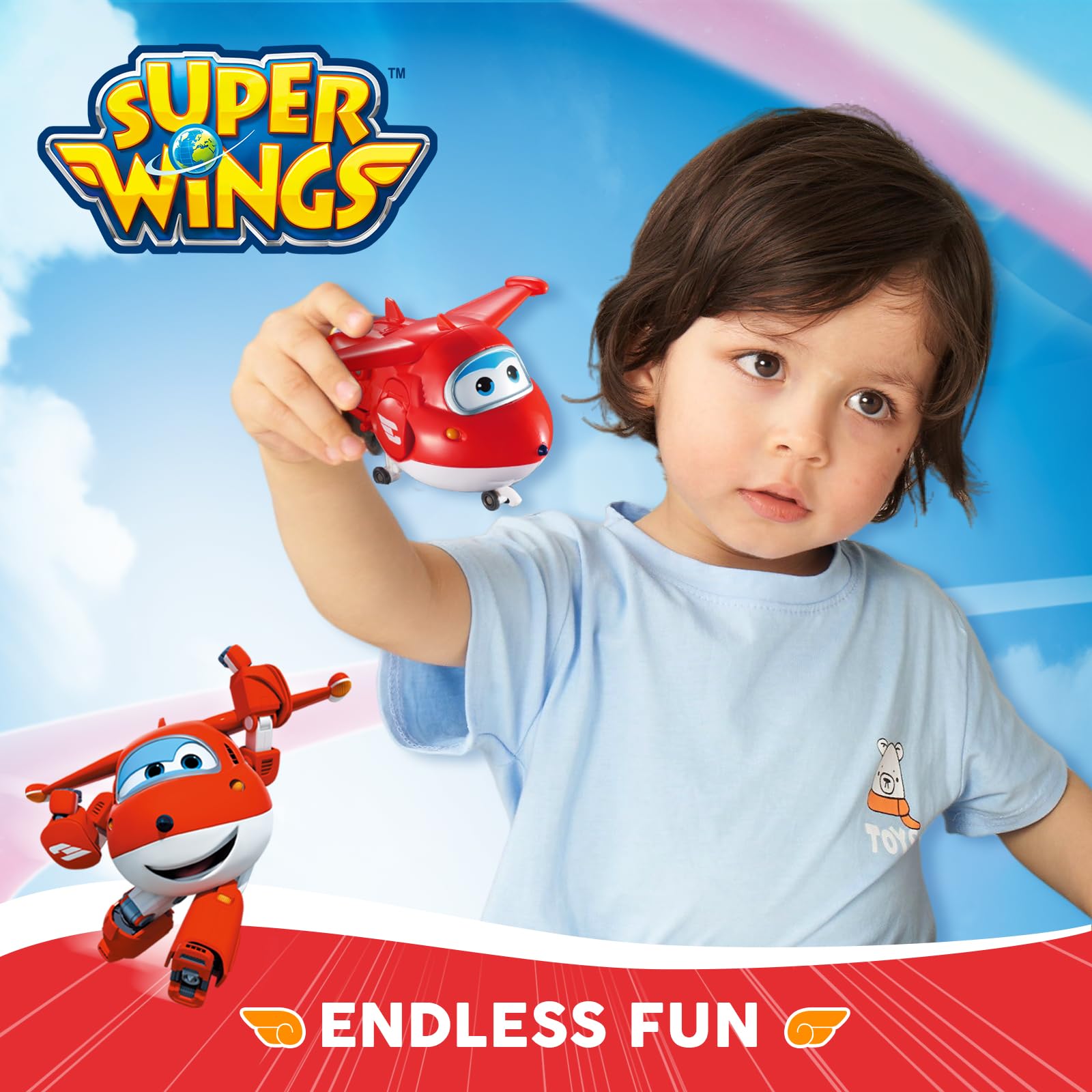 Super Wings Toys, Jett Transformer Toys 5 Inch, Airplane Toy for Kids 3-5 Years Old, Transforming from Toy Jet to Robot, Real Mobile Wheels, Birthday Party Supplies for Preschool Boys and Girls Red