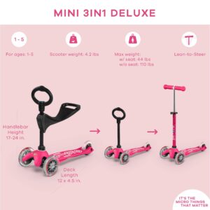 Mini 3in1 Deluxe 3-Stage Ride-on Micro Scooter Toddler Toys for Ages 12 Months to 5 Years - Pink