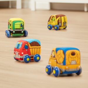 Melissa & Doug Pull-Back Construction Vehicles - Soft Baby Toy Play Set of 4 Vehicles - Cars For Infants, Construction Toys, Pull Back Cars For Babies Ages 9m+