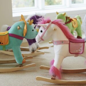 Animal Adventure | Real Wood Ride-On Plush Rocker | White and Pink Unicorn | Perfect for Ages 3+