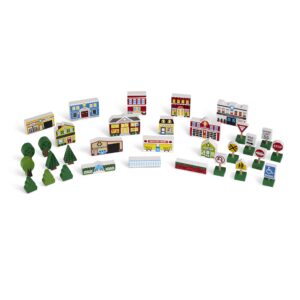 melissa & doug wooden town play set with storage tray (32 pcs)