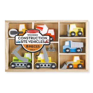 Melissa & Doug Wooden Construction Site Vehicles With Wooden Storage Tray (8 pcs) - Vehicle Toys, Cars For Toddlers And Kids Ages 3+