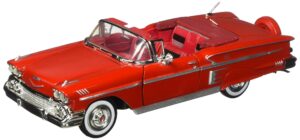 motor max 1:24 w/b american classics 1958 chevrolet impala convertible diecast vehicle for unisex-children, red