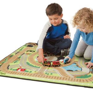 Melissa & Doug Round the Rails Train Rug With 3 Linking Wooden Train Cars (39 x 36 inches)