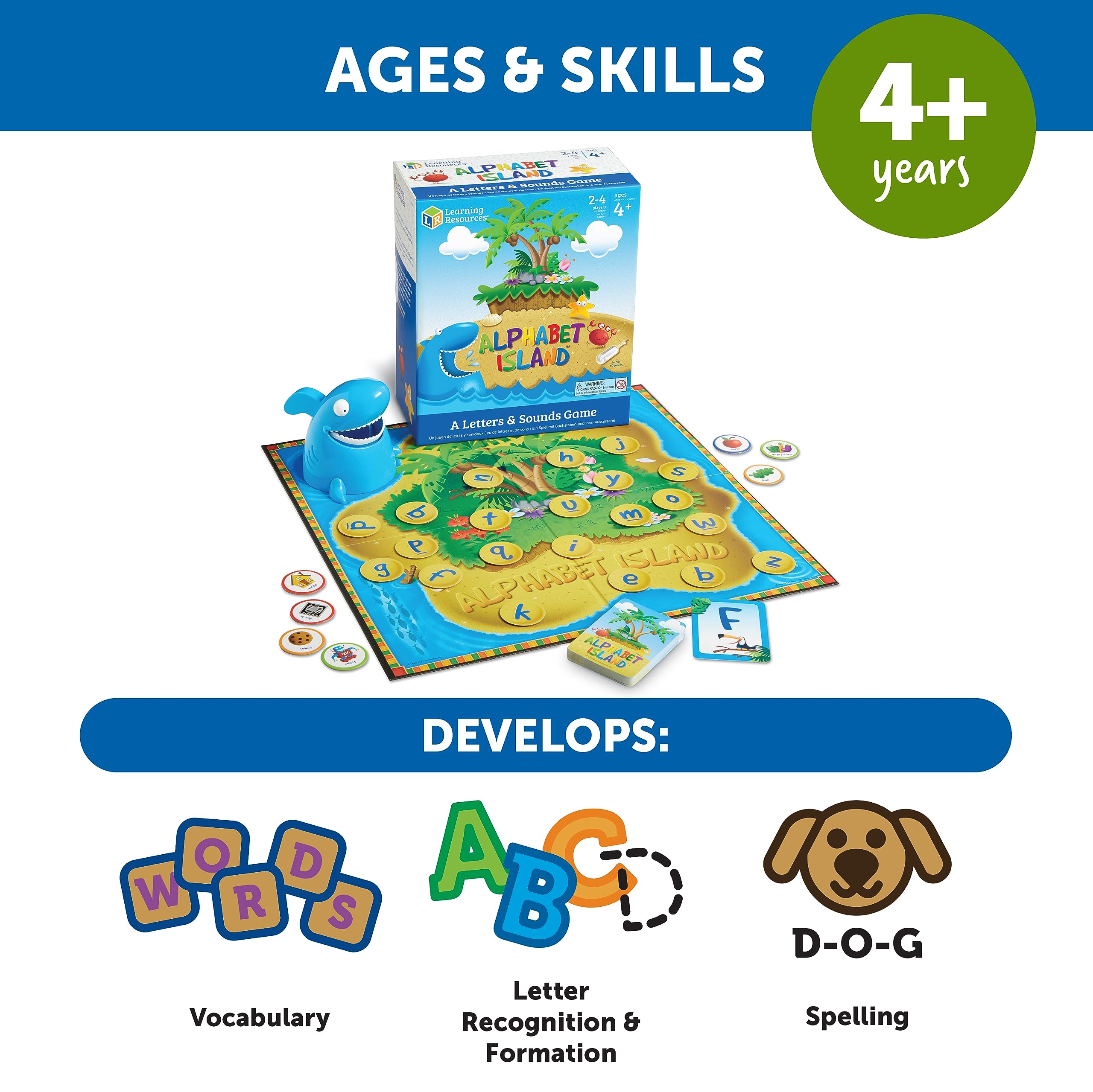 Learning Resources Alphabet Island, Letter & Sounds Game, Language Development Toy, Alphabet Learning Toys, ABC Board Games for Kids, Ages 4+