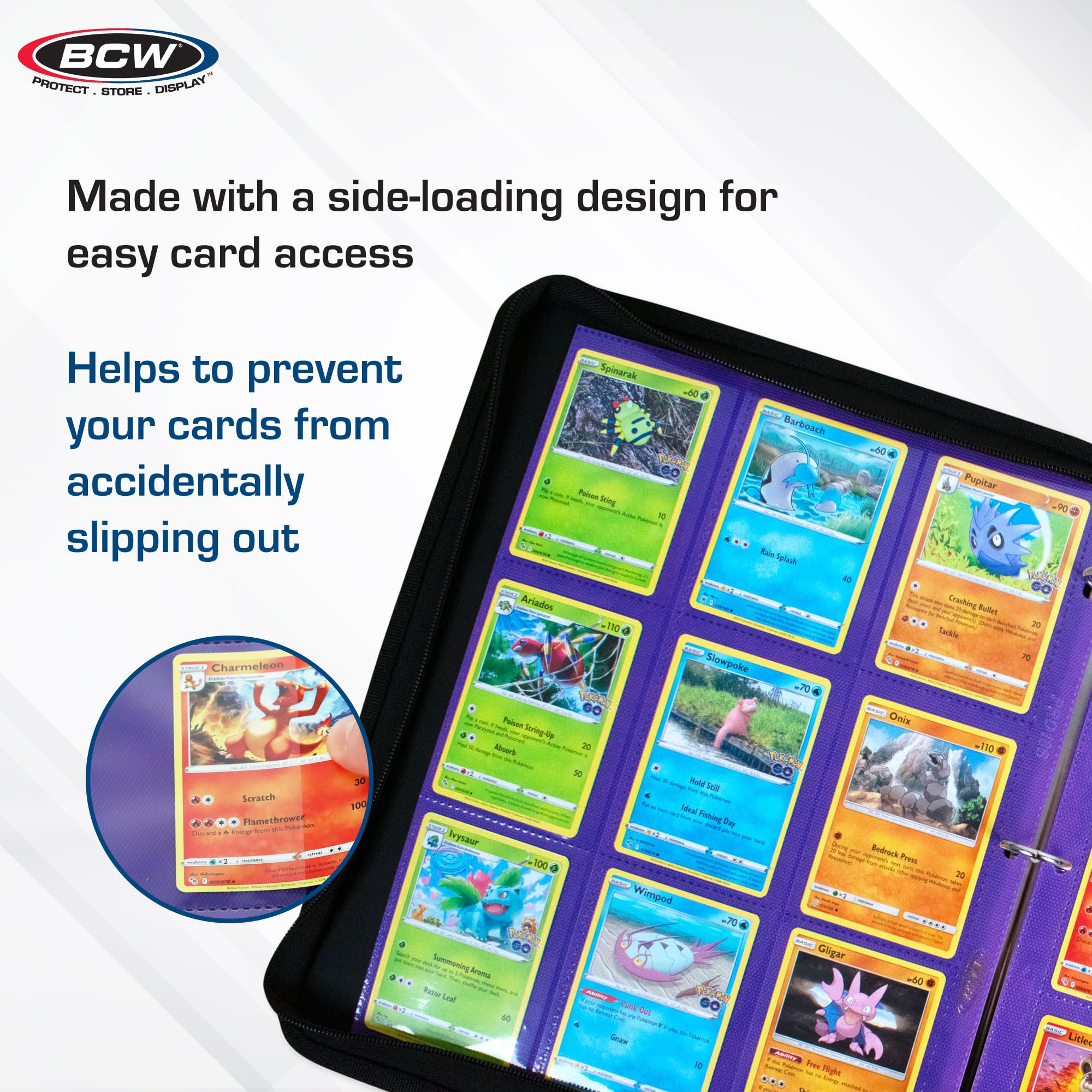 BCW Double-Sided 9-Pocket Pages Holder | Trading Card Binder Sheets | Secure Side Loading - Accommodates 18 Cards - 9 Each Side