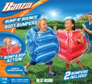 banzai: bump n' bounce body bumpers, a game of bumping & bopping, 2 bumpers included in red & blue, fun & safe cushion inflatable surface, for ages 4 and up