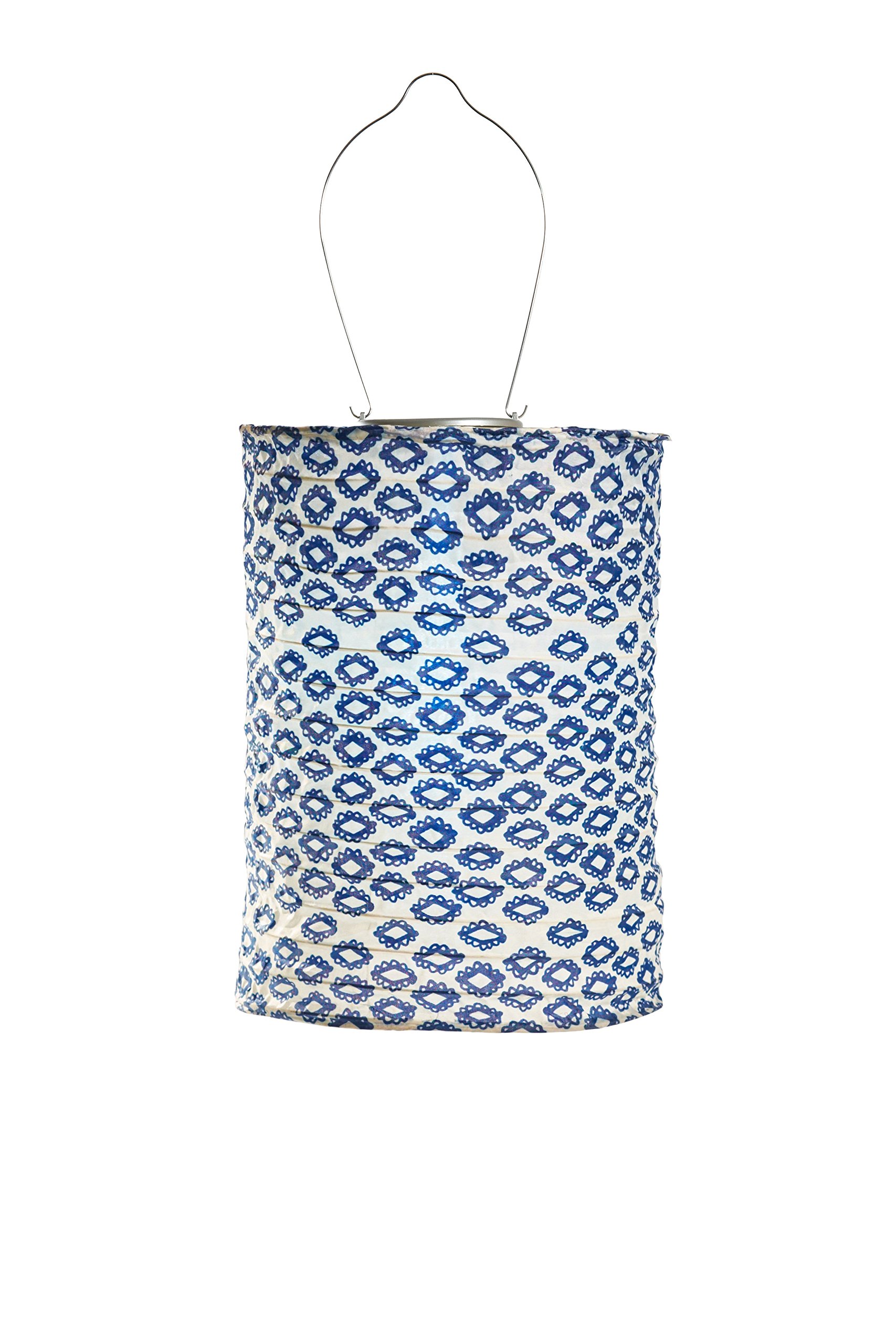 Allsop Home and Garden Soji Tribal Cylinder, LED Outdoor Solar Lantern, Handmade with Weather-Resistant UV Rated Fabric, Stainless Steel Hardware, Chinese Style Light, 1-Count