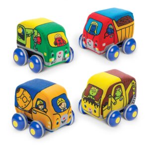 melissa & doug pull-back construction vehicles - soft baby toy play set of 4 vehicles - cars for infants, construction toys, pull back cars for babies ages 9m+