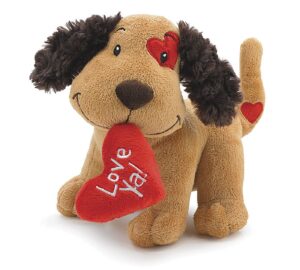 2po cute plush fetching dog with love ya red heart shaped pillow 8"