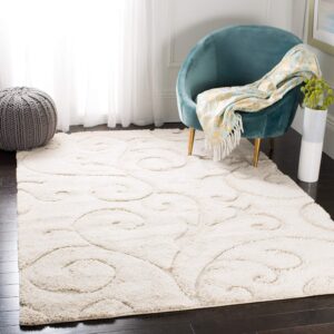 safavieh florida shag collection accent rug - 3'3" x 5'3", creme & creme, scroll, non-shedding & easy care, 1.2-inch thick ideal for high traffic areas in entryway, living room, bedroom (sg455-1111)